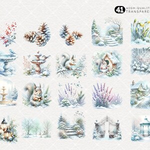 Watercolor Winter Garden Clipart Bundle: Snowy Botanical Pngs (digital ...