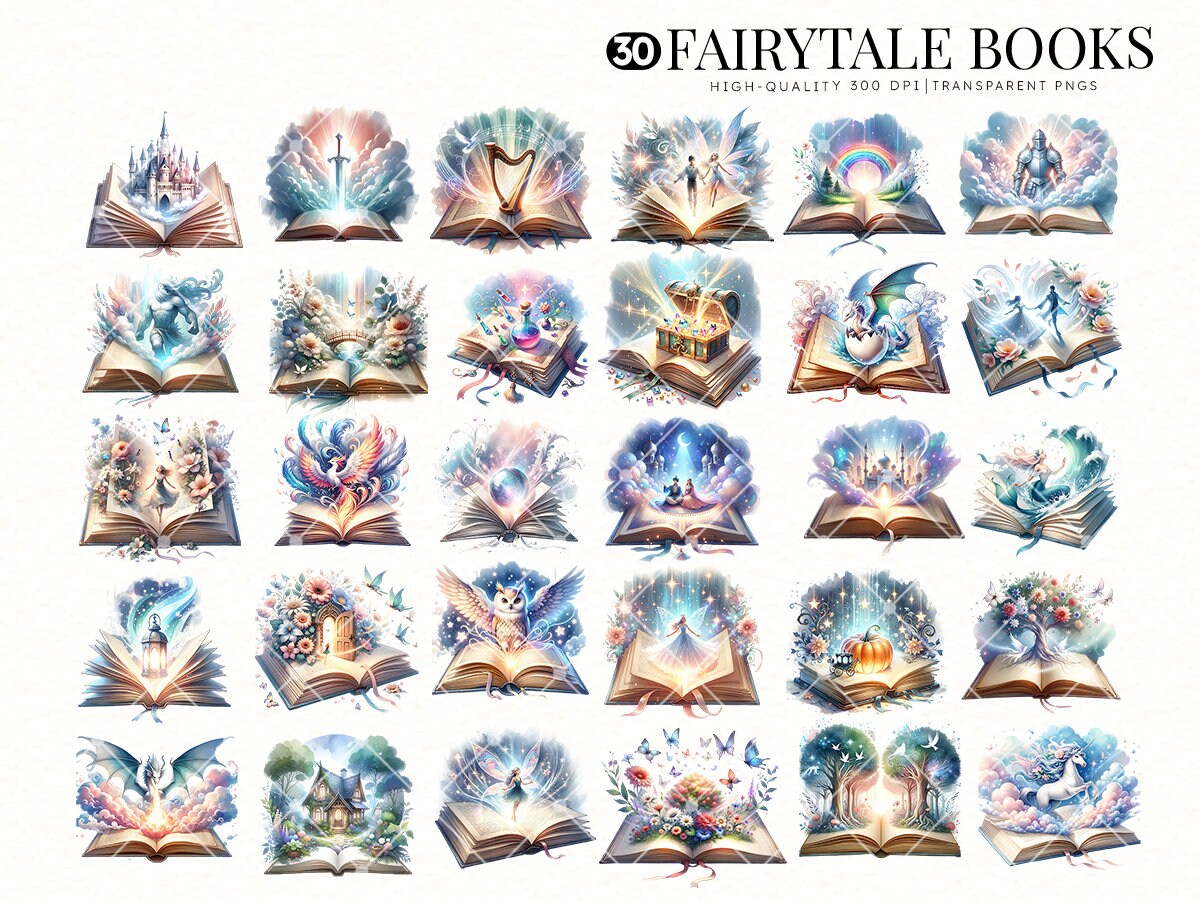 Watercolor Fairytale Book Clipart Bundle: Magical Storybook ...