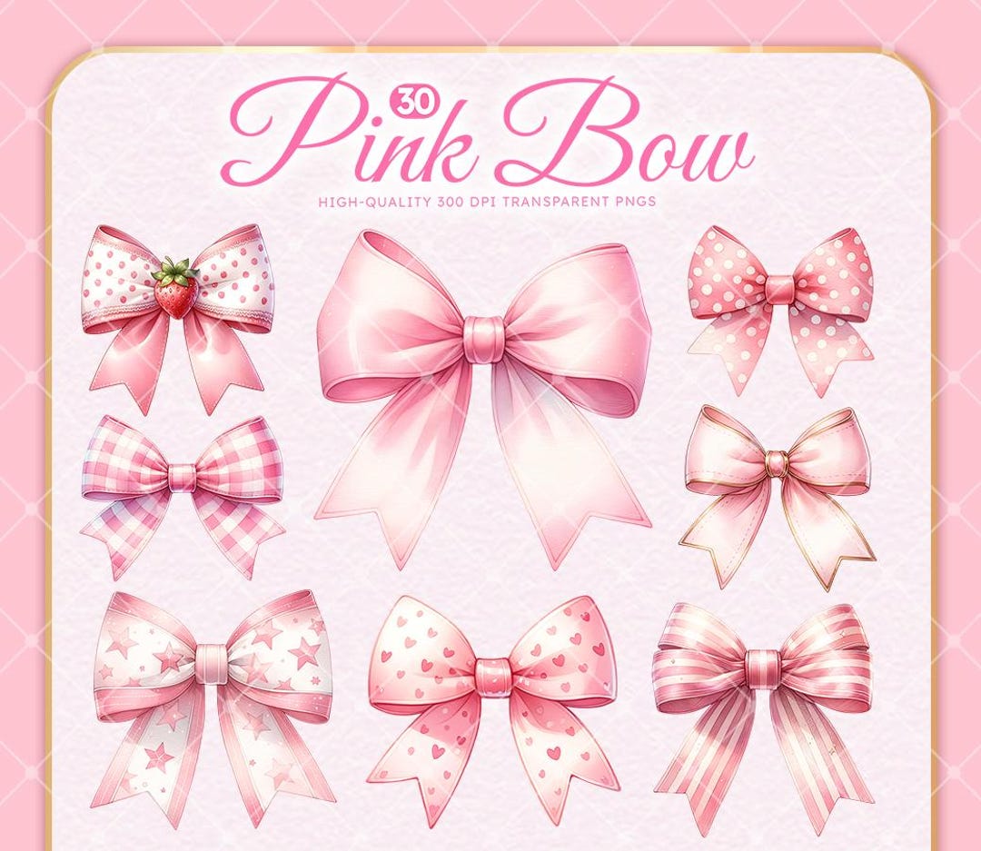 Watercolor Pink Coquette Bow Clipart Bundle, Cute Bow Design for Crafts ...