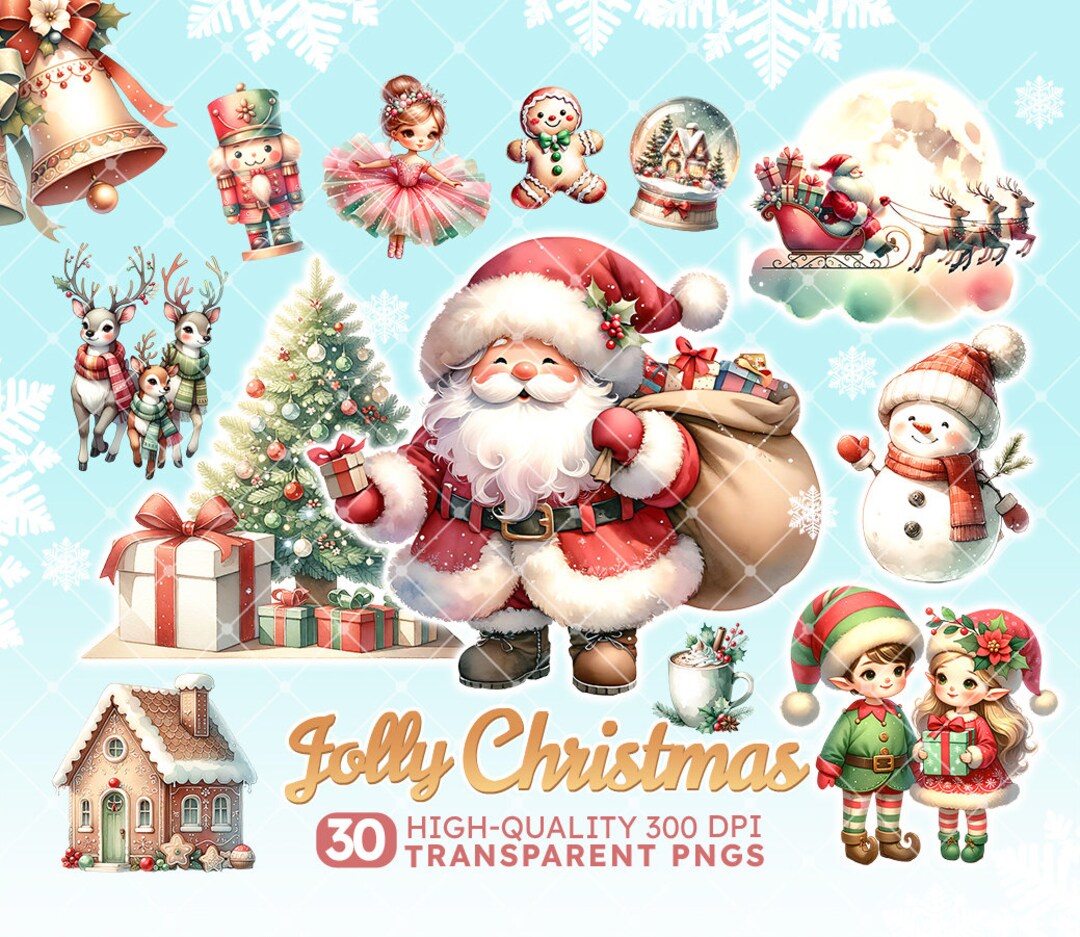 Jolly Christmas Santa Clipart Bundle, Holiday, Reindeer, Gingerbread ...