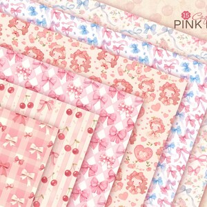 Pink Cherry Bow Seamless Pattern Bundle: Coquette Digital Papers ...