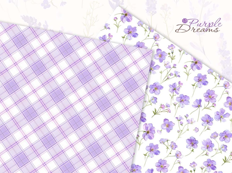 Purple Cottagecore Digital Paper: Lavender, Bunny, Bow (digital ...