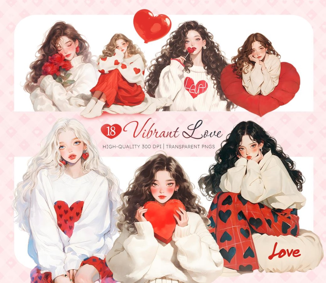 Valentine's Day Girl Clipart Bundle, Romantic Love Illustrations ...