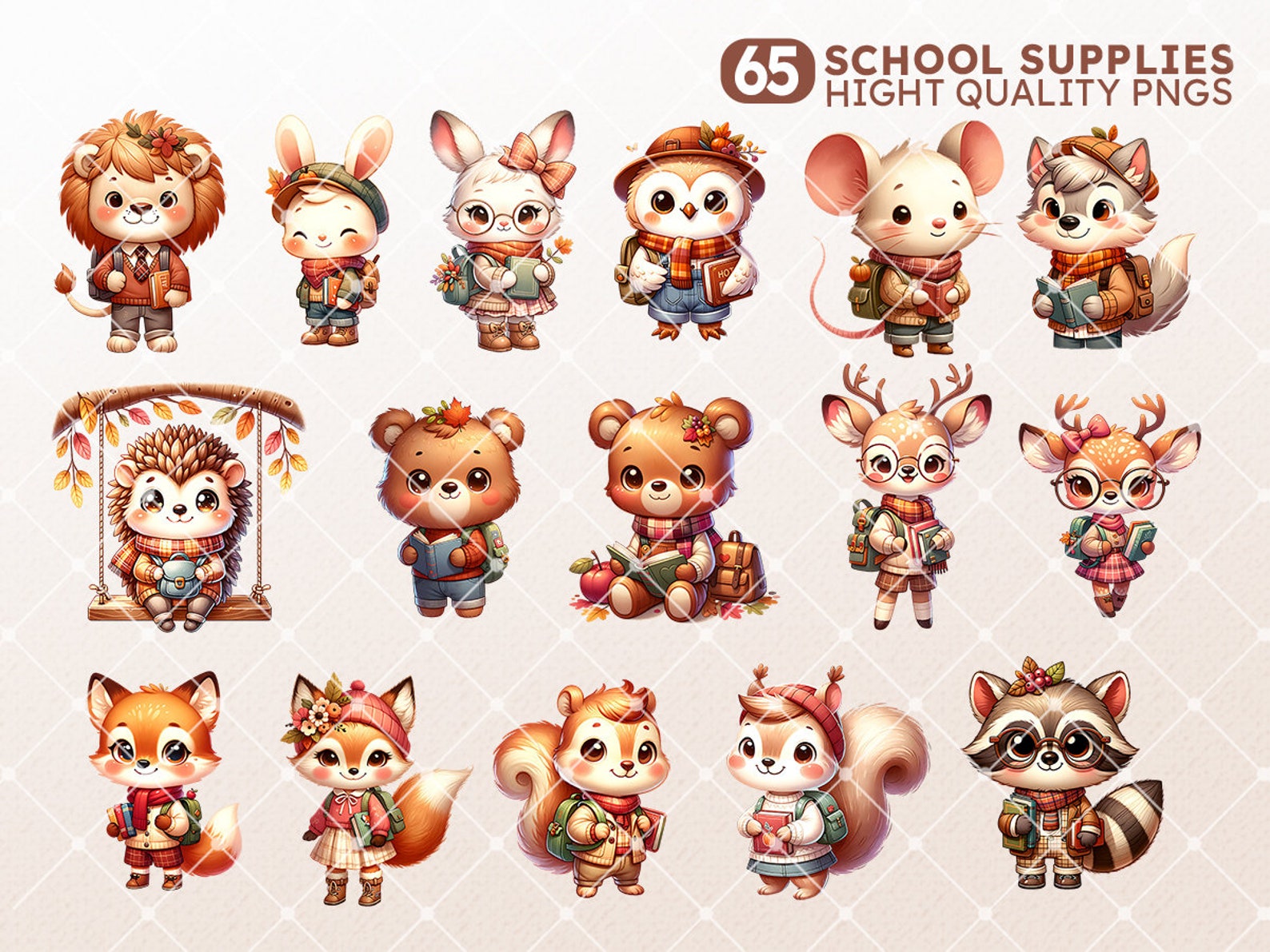 Autumn Critter School Clipart: Back to School PNG Bundle (65 Files) - Etsy