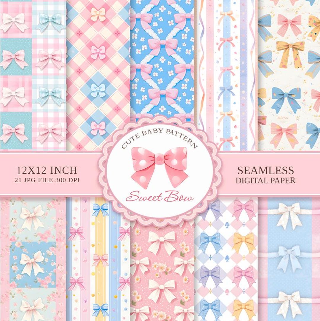 Sweet Bow Digital Paper Pack: Pastel Baby Patterns (digital Download ...