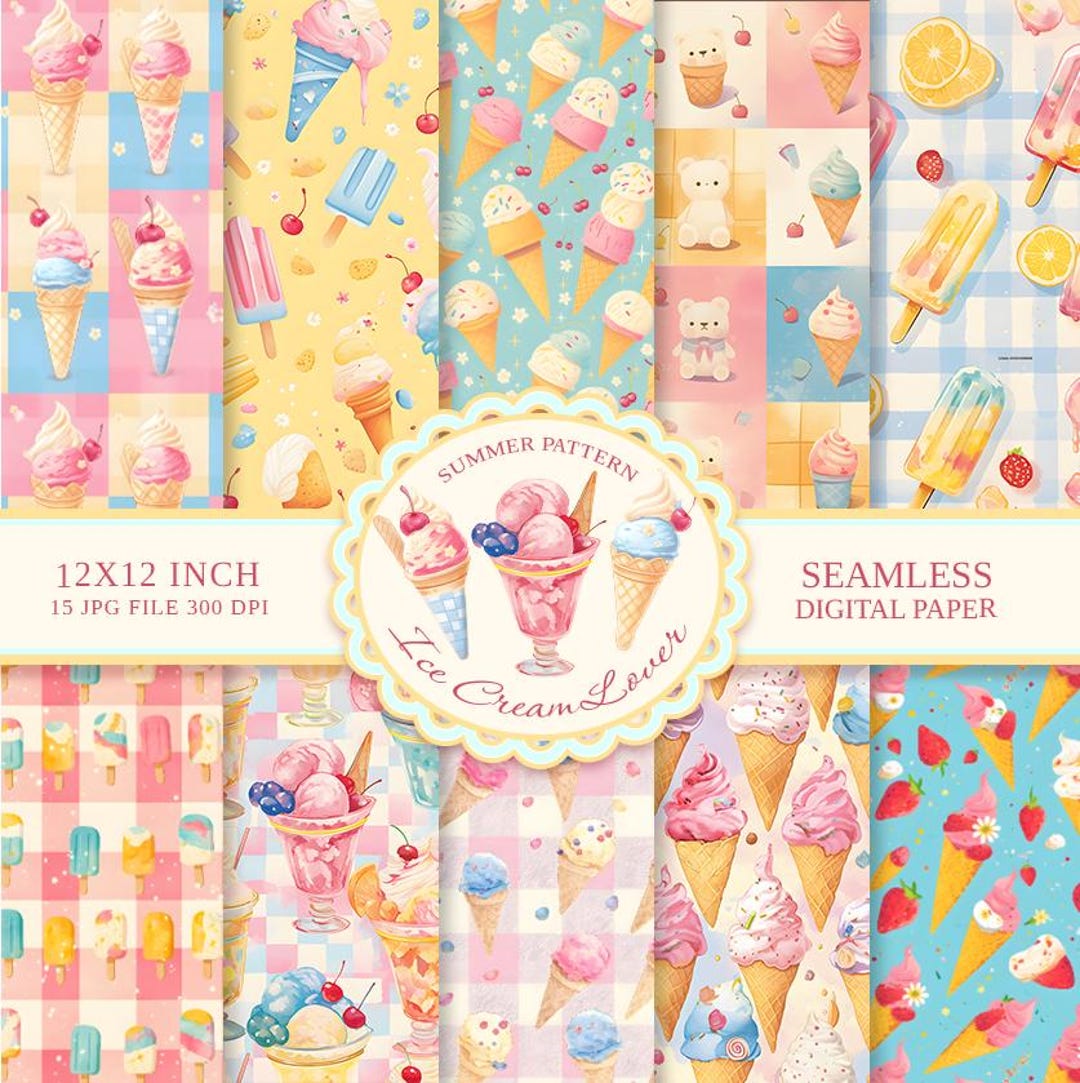 Ice Cream Seamless Digital Paper: Pastel Summer Patterns (digital ...