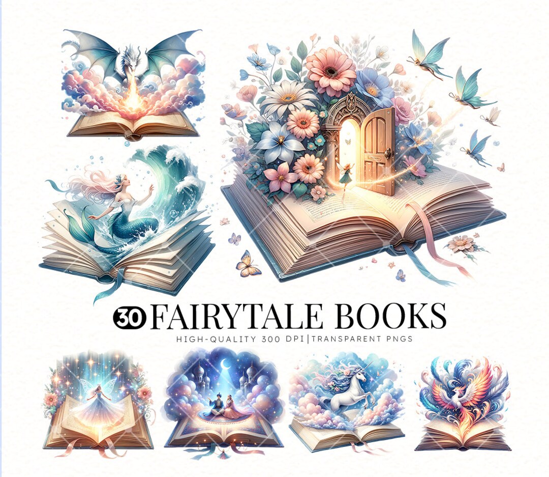 Watercolor Fairytale Book Clipart Bundle: Magical Storybook ...
