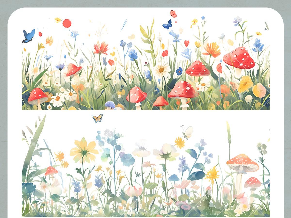 Paquete de 17 imágenes prediseñadas sin costuras con borde de hongo de ...