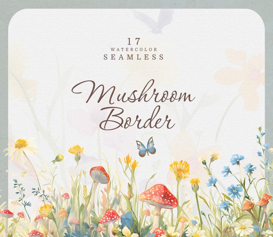 Paquete de 17 imágenes prediseñadas sin costuras con borde de hongo de ...
