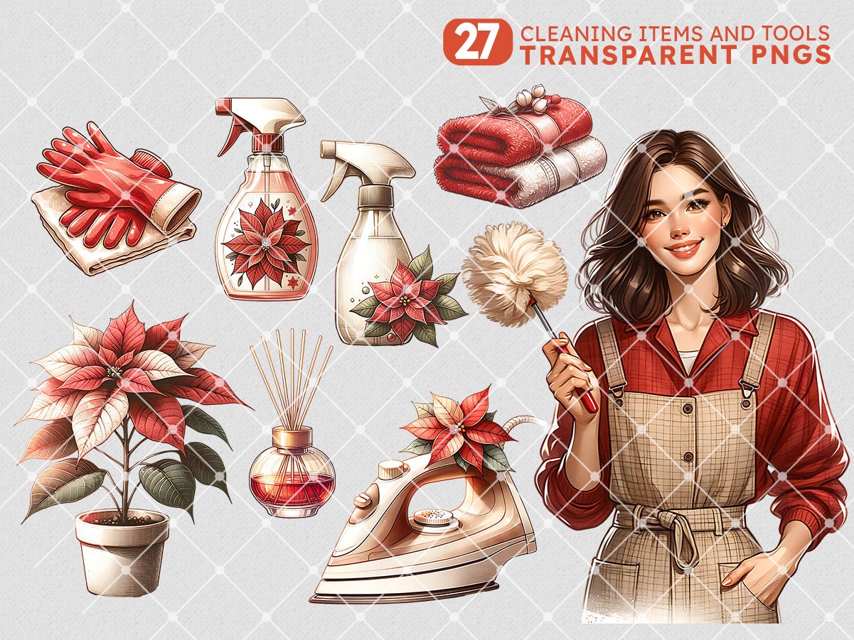 Christmas Cleaning Clipart Bundle: Holiday Housekeeping PNG (digital ...