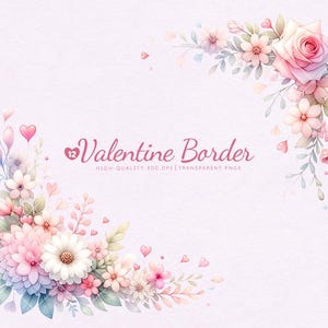 Valentine Border Clipart: Pink Hearts & Roses (PNG, Commercial Use) - Etsy