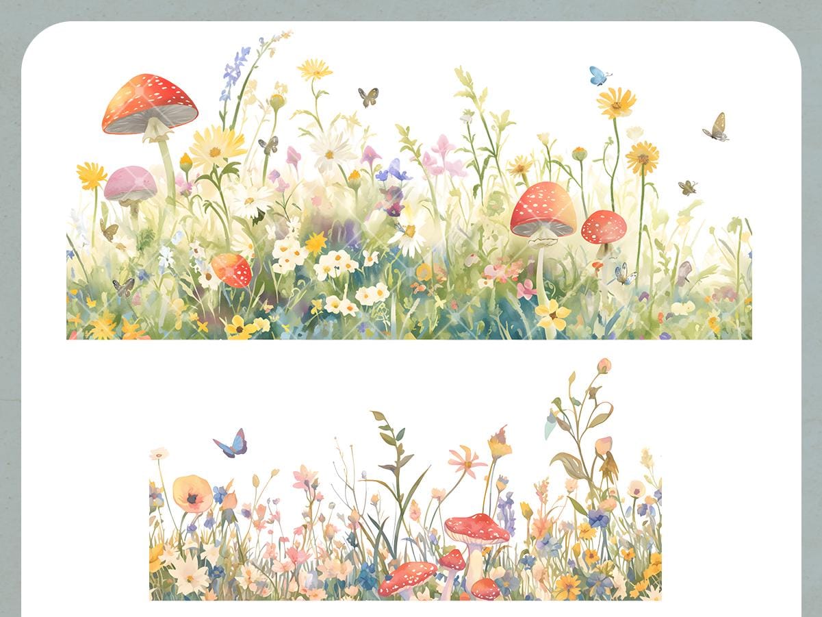 Paquete de 17 imágenes prediseñadas sin costuras con borde de hongo de ...