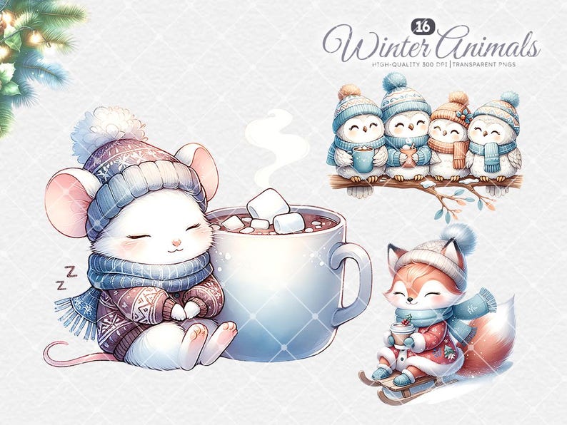 Cute Winter Animals Clipart Bundle, Winter Woodland Animal Clipart ...