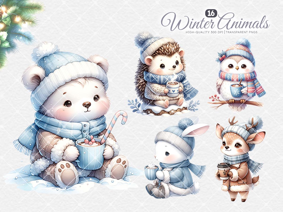 Cute Winter Animals Clipart Bundle, Winter Woodland Animal Clipart ...