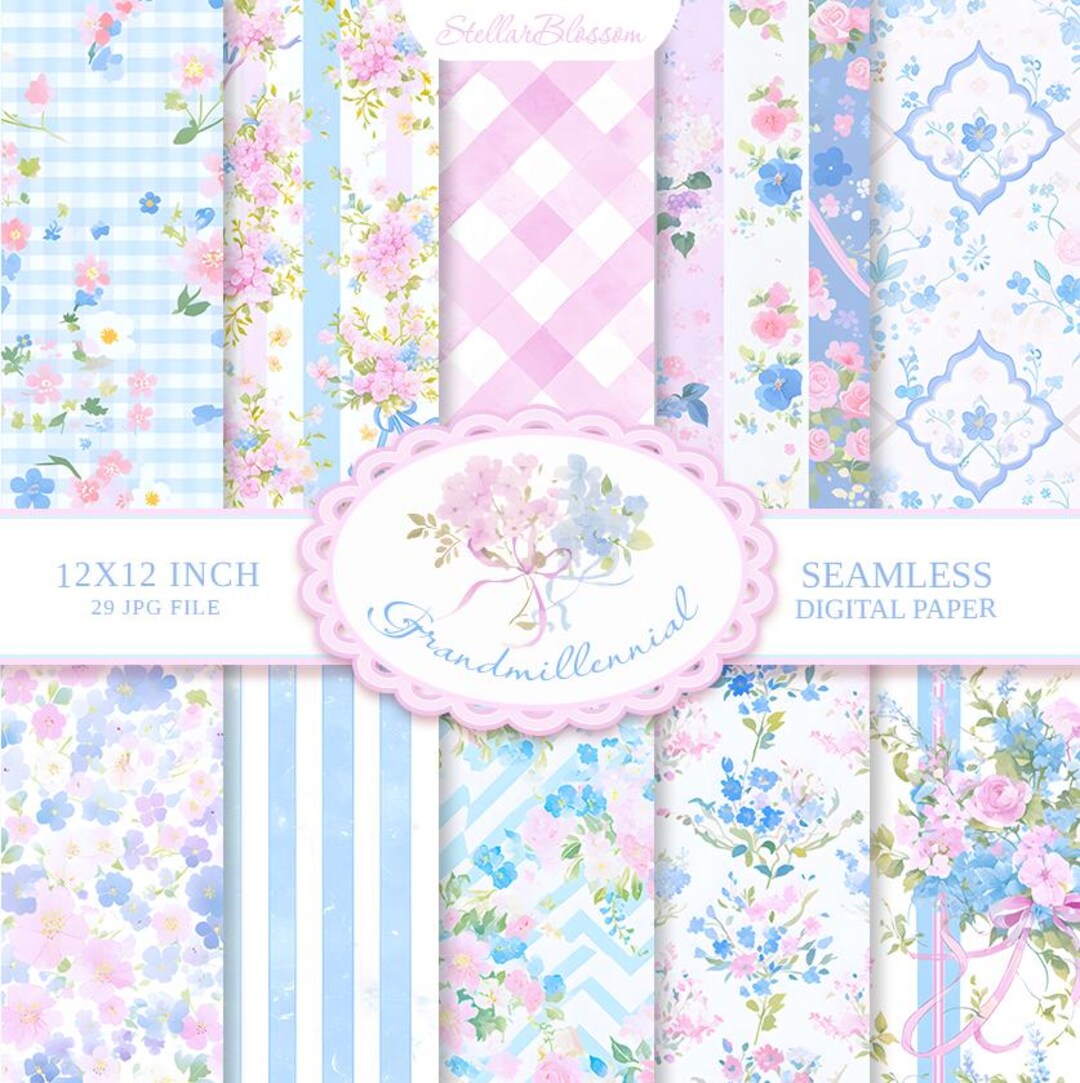 Grandmillennial Digital Paper Bundle, Seamless Floral Patterns, Pink ...
