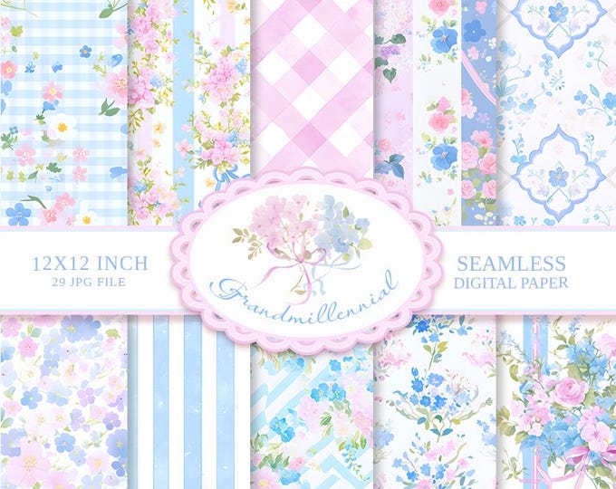 Grandmillennial Digital Paper Bundle, Seamless Floral Patterns, Pink ...