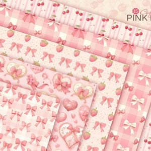 Pink Cherry Bow Seamless Pattern Bundle: Coquette Digital Papers ...