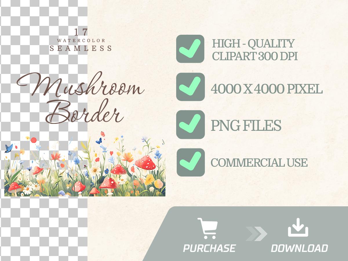 Paquete de 17 imágenes prediseñadas sin costuras con borde de hongo de ...
