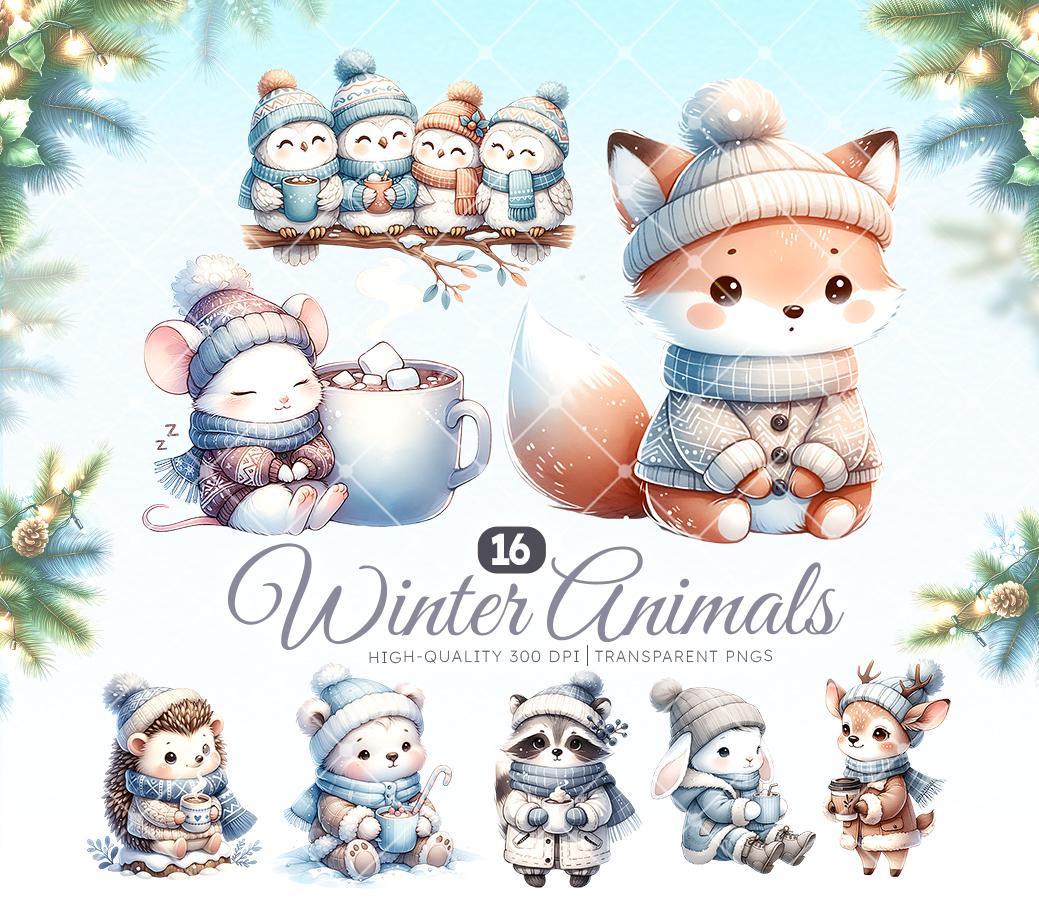 Cute Winter Animals Clipart Bundle, Winter Woodland Animal Clipart ...