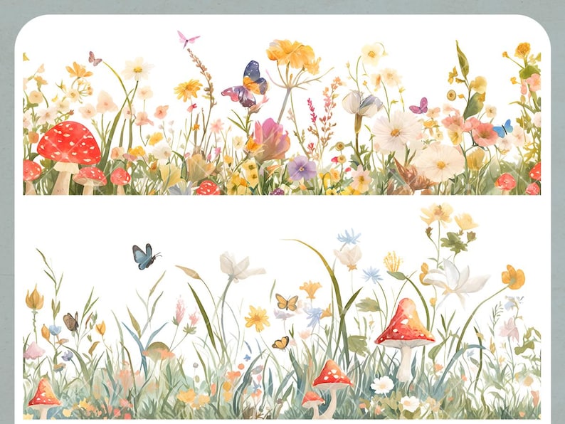 Paquete de 17 imágenes prediseñadas sin costuras con borde de hongo de ...