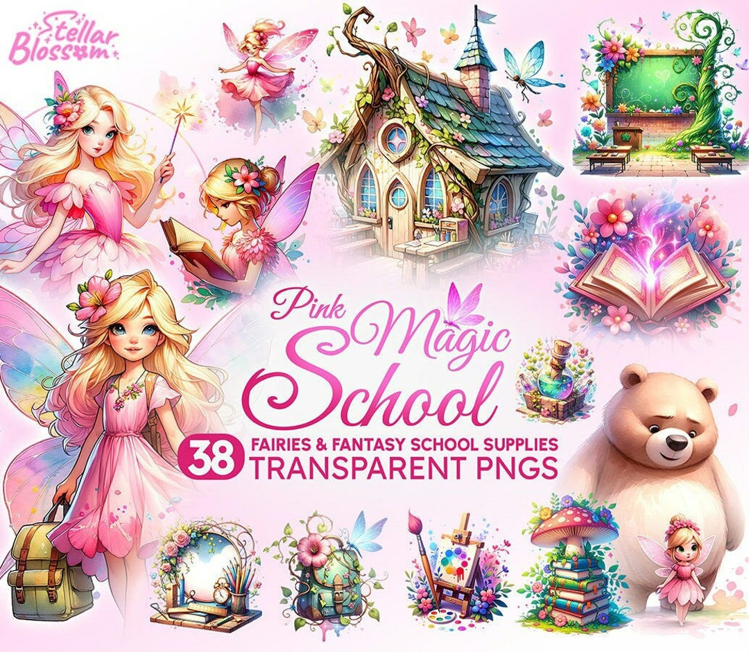 Watercolor Fairy Clipart Set, Pink Fairy Magic, School Supplies, Cute ...