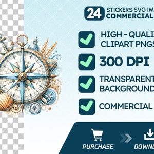 Watercolor Nautical Clipart Bundle: Beach & Ocean PNG, SVG Stickers - Etsy