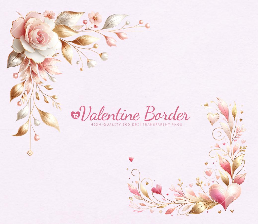Valentine Border Clipart Bundle, Red, Pink Heart, Rose, Love Border ...