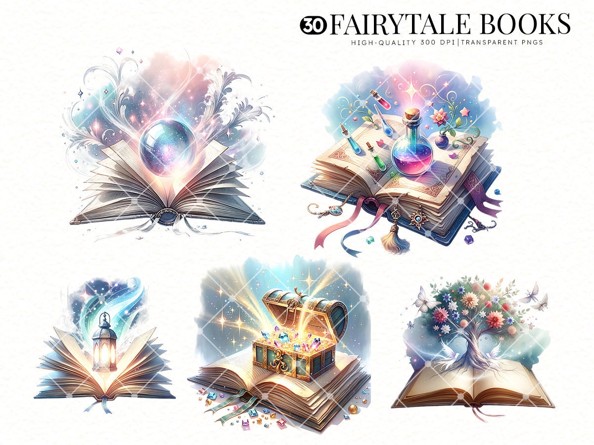 Watercolor Fairytale Book Clipart Bundle: Magical Storybook ...