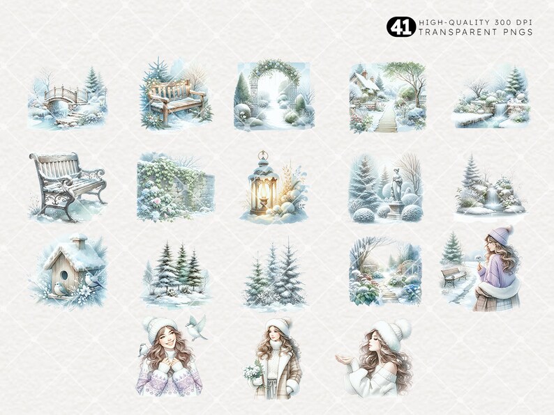 Watercolor Winter Garden Clipart Bundle: Snowy Botanical Pngs (digital ...