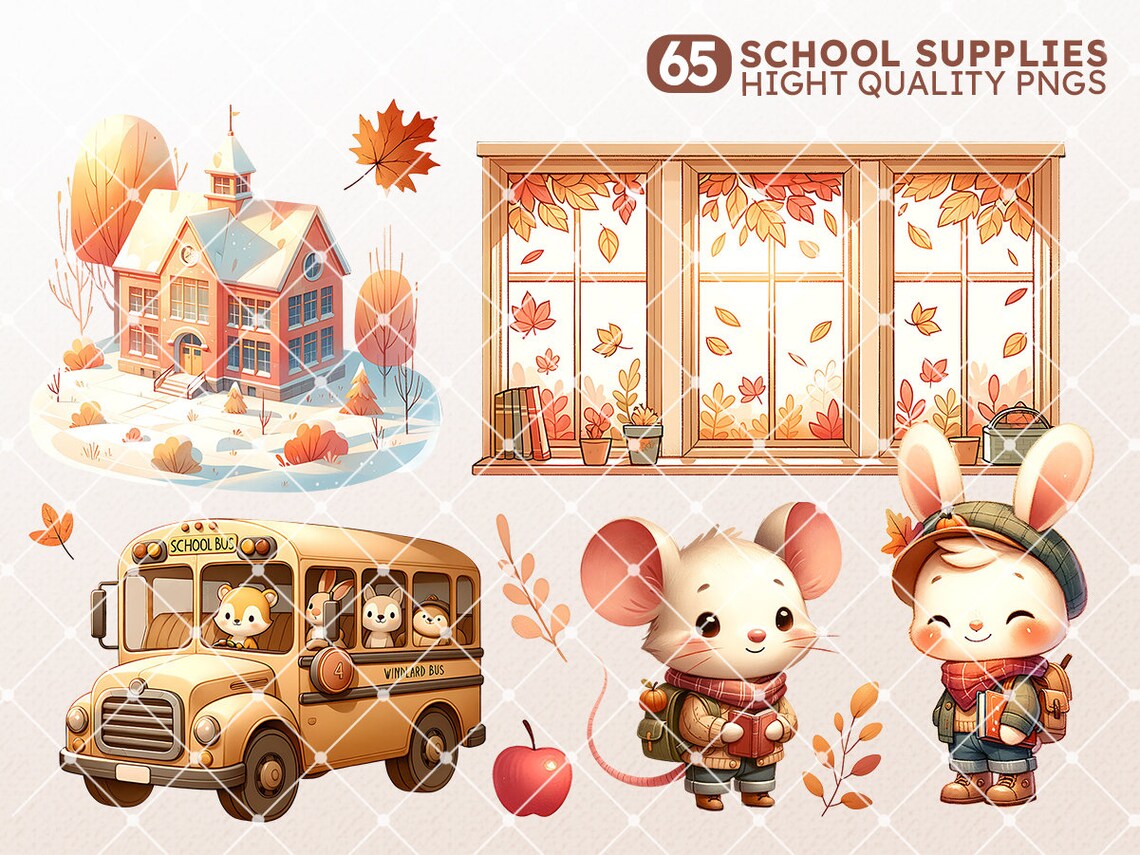 Autumn Critter School Clipart: Back to School PNG Bundle (65 Files) - Etsy