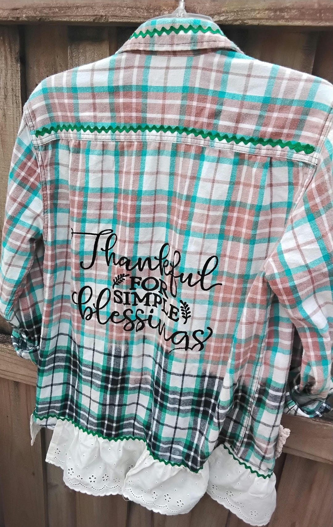 Upcycled Flannel Shirt With Lace and Screen Print - Ladies M - Etsy