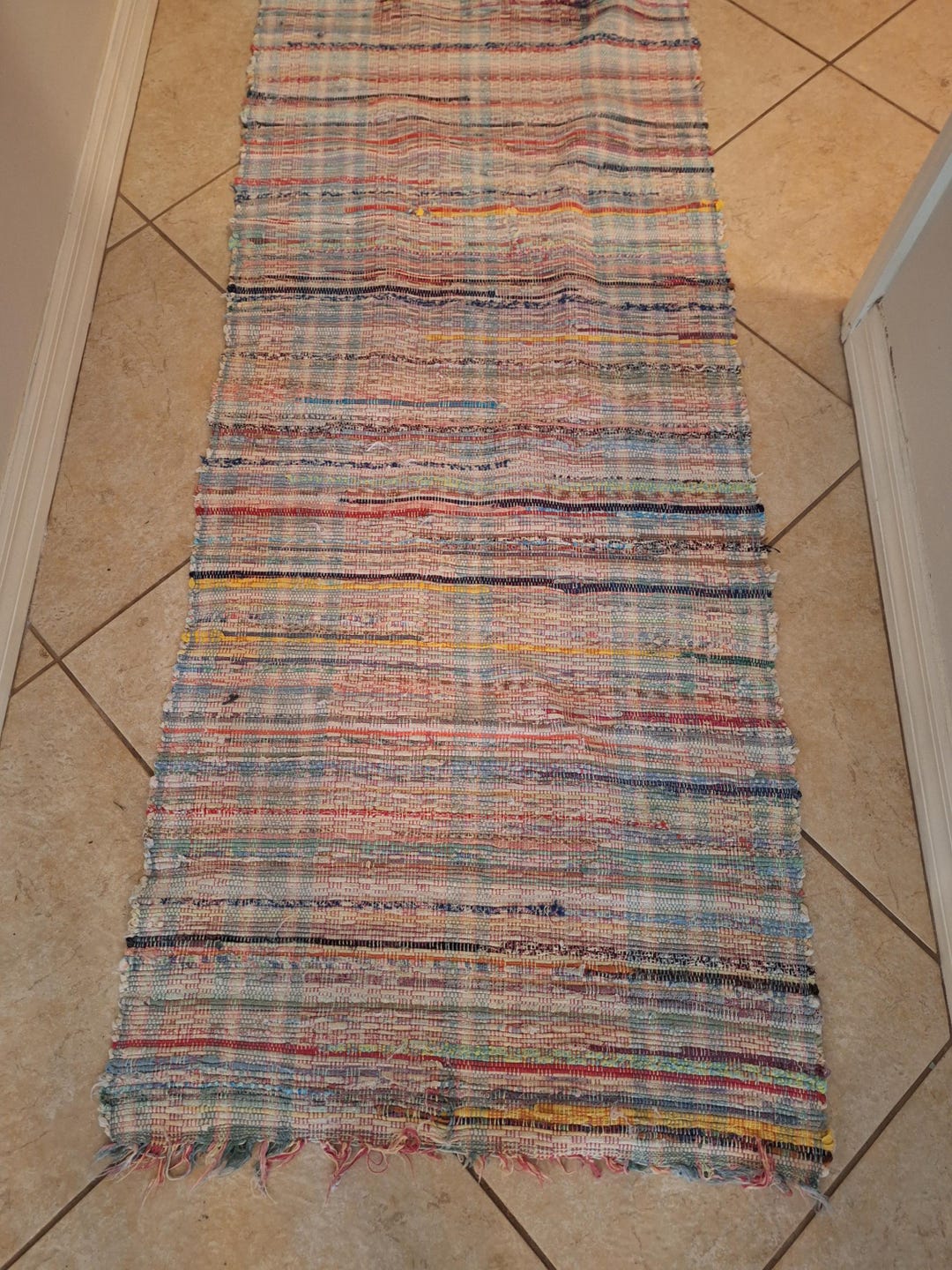 Vintage Hand Loomed Rag Rug. 65 X 26 Give Your Cottage or Home That ...