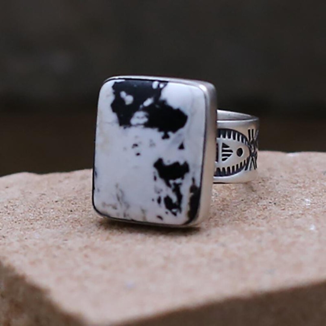 Square White Buffalo Stone Ring - Etsy