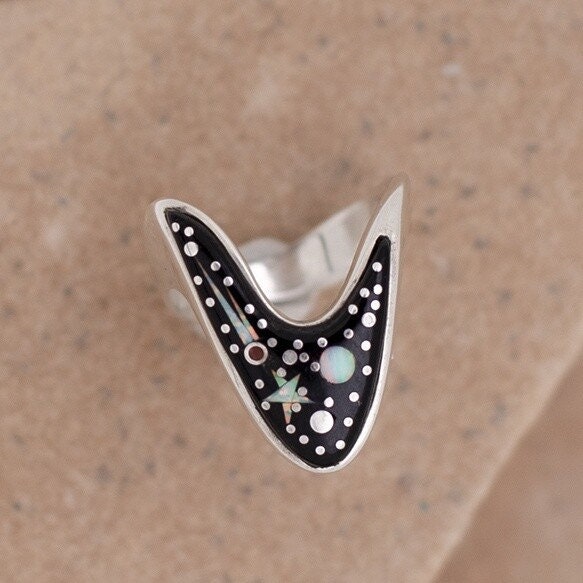 Navajo Cultured Opal Night Sky Ring, Unique Native American Jewelry ...