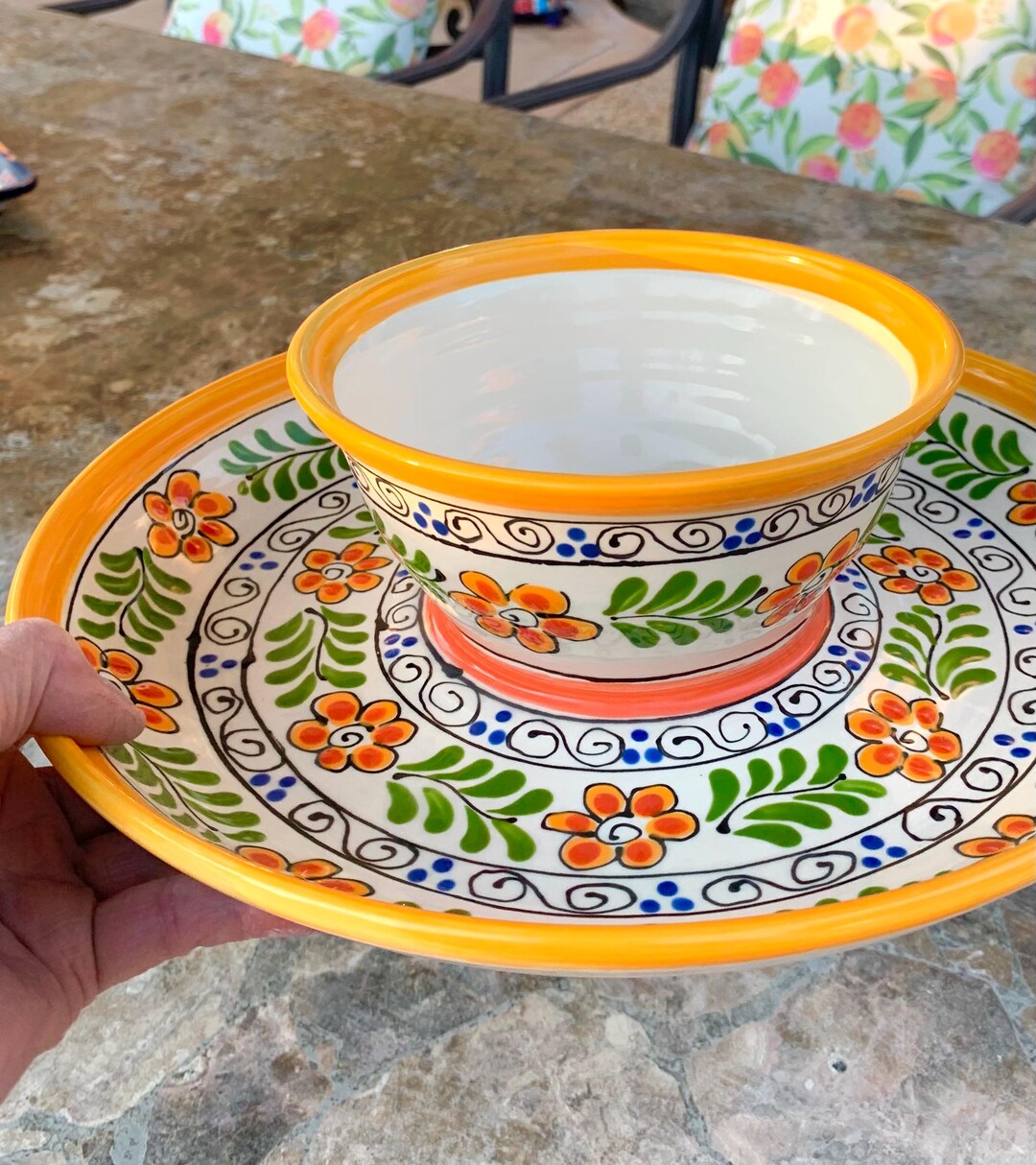 Ceramic Chip and Dip Plate, Handmade and Hand Painted - Etsy