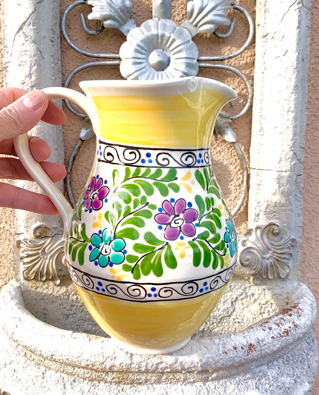 Colorful Ceramic Pitcher Handmade and Hand-painted - Etsy