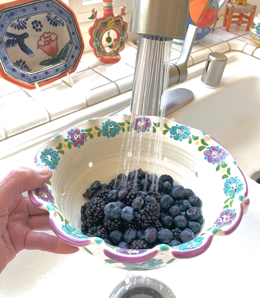 Colorful Handmade Hand-painted Ceramic Colander With Flower Design - Etsy