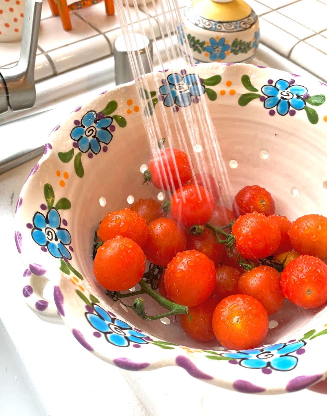 Ceramic Handmade Hand-painted Colander With Bright Flowers - Etsy