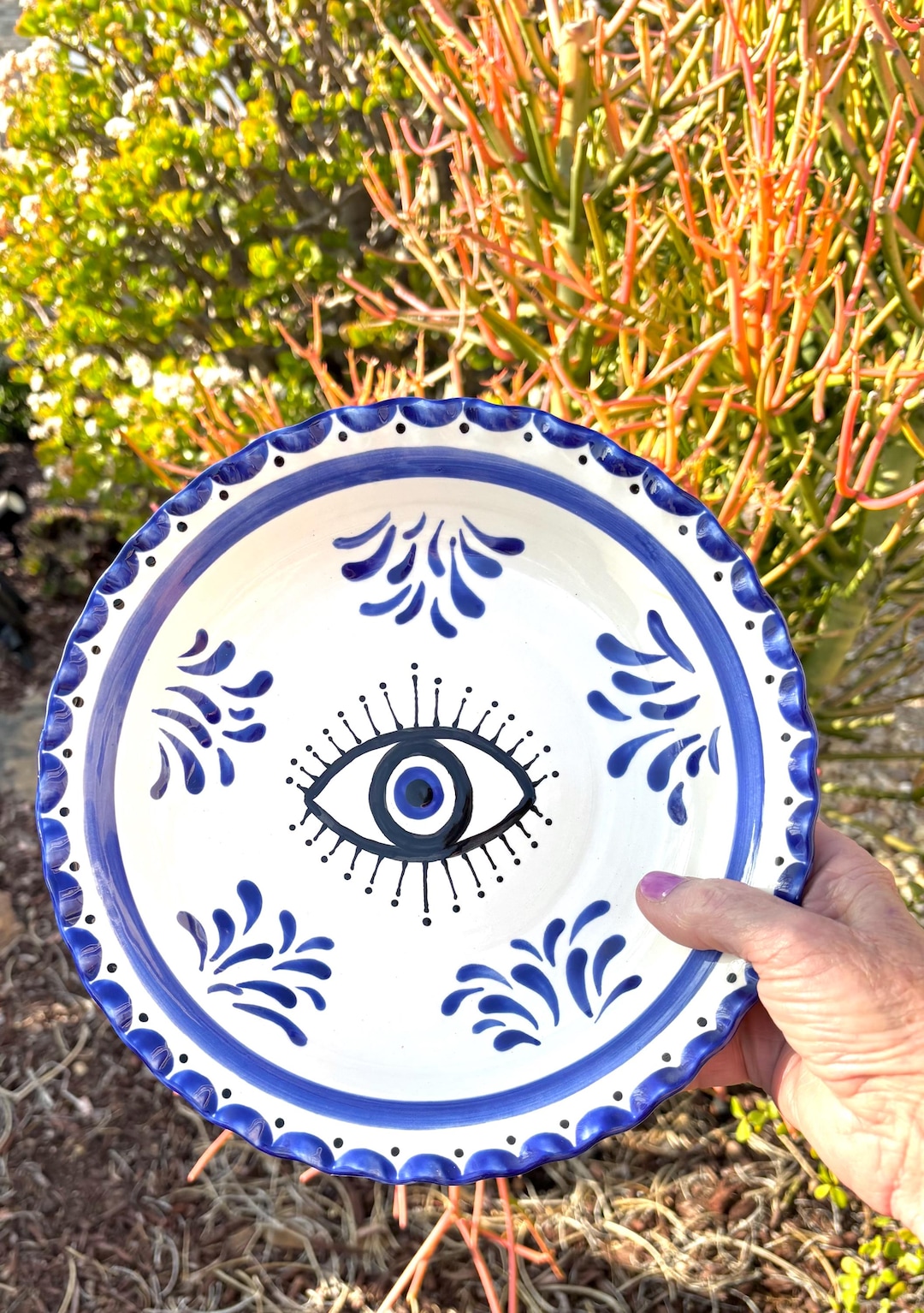 Evil Eye Handmade and Hand Painted Ceramic Fluted Bowl - Etsy