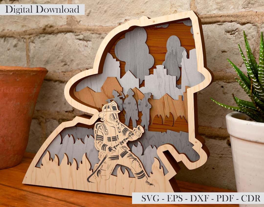 Firefighter Laser Cut Files - 8 Layer Art Piece for Glowforge Svg - Etsy