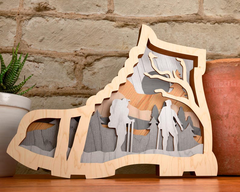 Hiking Boot Laser Cut Files - 8 Layer Art Piece for Glowforge Svg - Etsy