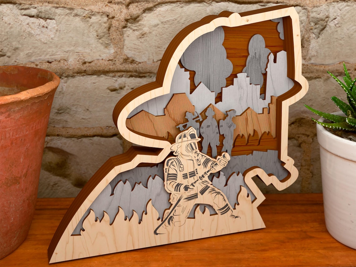 Firefighter Laser Cut Files - 8 Layer Art Piece for Glowforge Svg - Etsy
