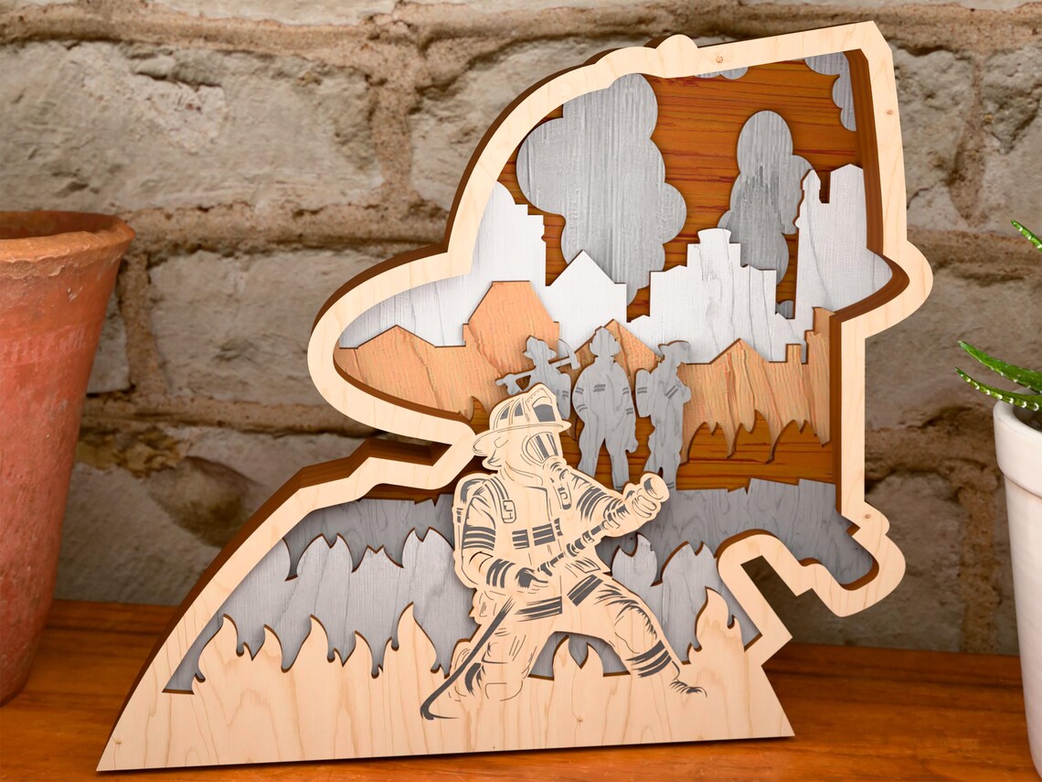 Firefighter Laser Cut Files - 8 Layer Art Piece for Glowforge Svg - Etsy