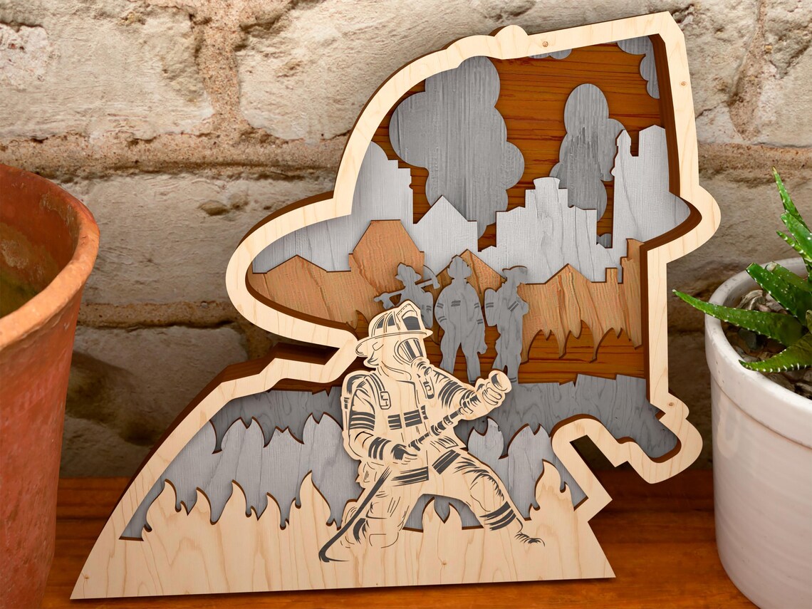 Firefighter Laser Cut Files - 8 Layer Art Piece for Glowforge Svg - Etsy