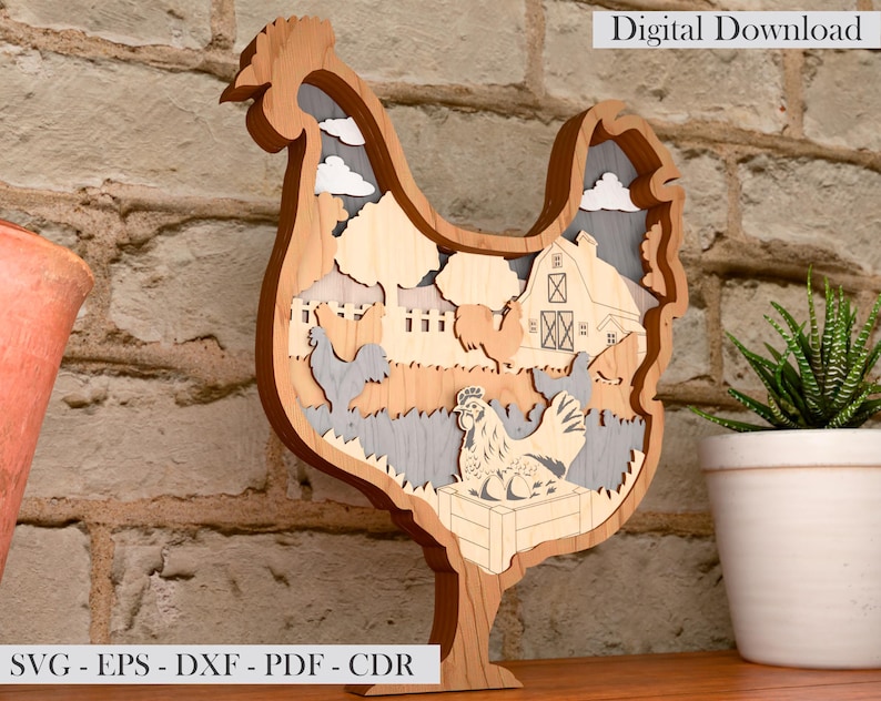 Chicken Laser Cut Files - 8 Layer Art Piece for Glowforge Svg - Etsy