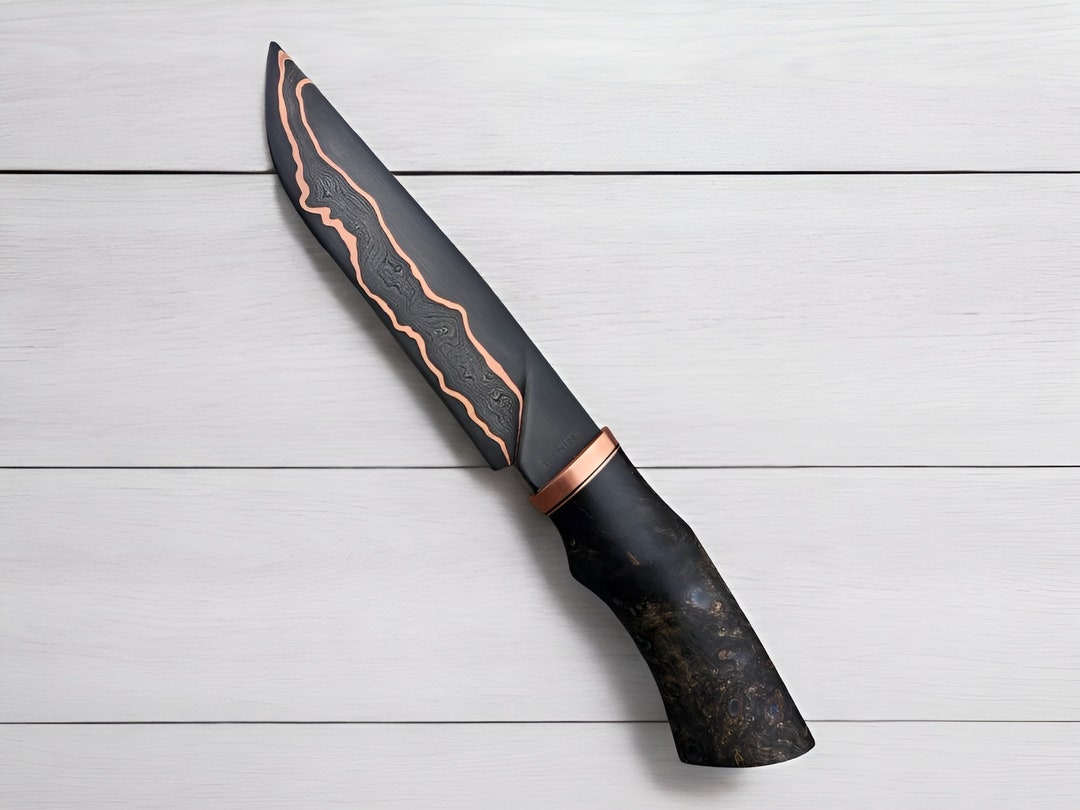 Copper Damascus Bowie Knife-bowie Knife-copper Damascus Knives-custom ...