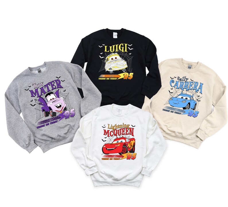 Retro Cars Movie Characters Halloween Sweatshirt, Cars Movie Halloween ...
