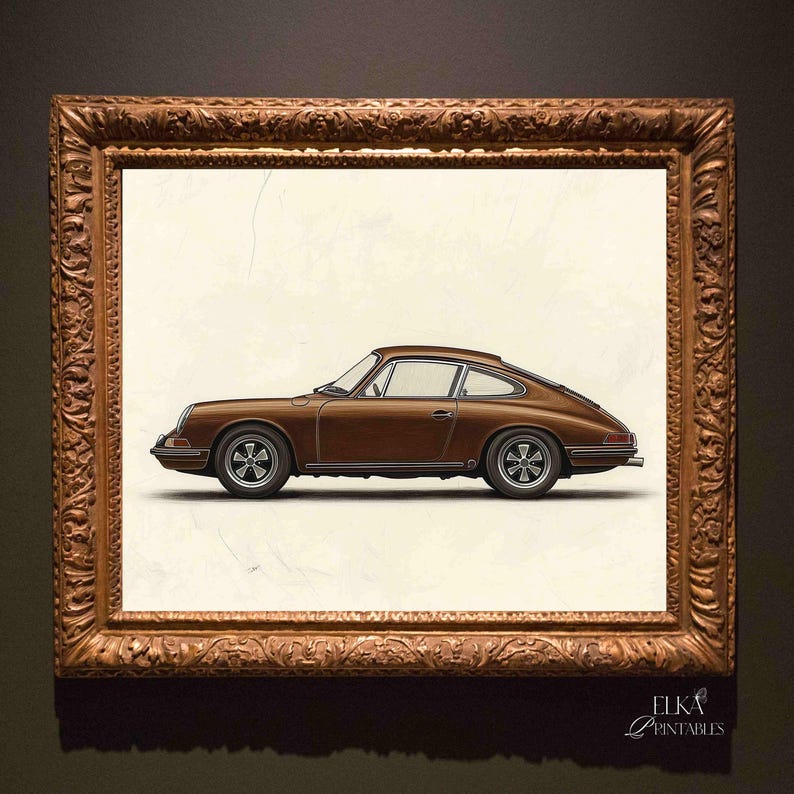 Vintage Brown Porsche Luxury Printable Art | Classic Sports Car Wall ...