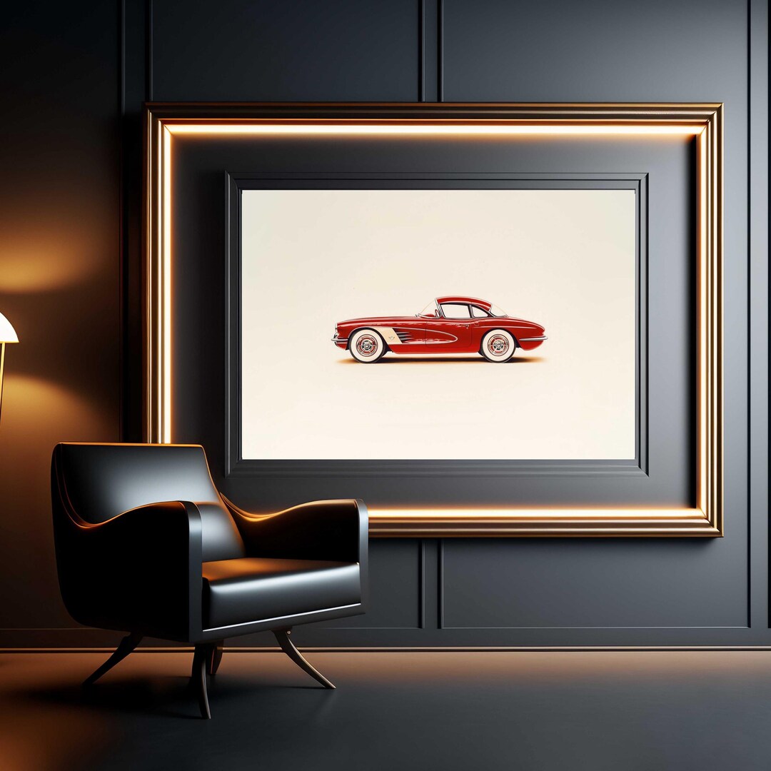 Red 1953-1962 Chevrolet Corvette Drawing | Hand-drawn Classic Car Art ...