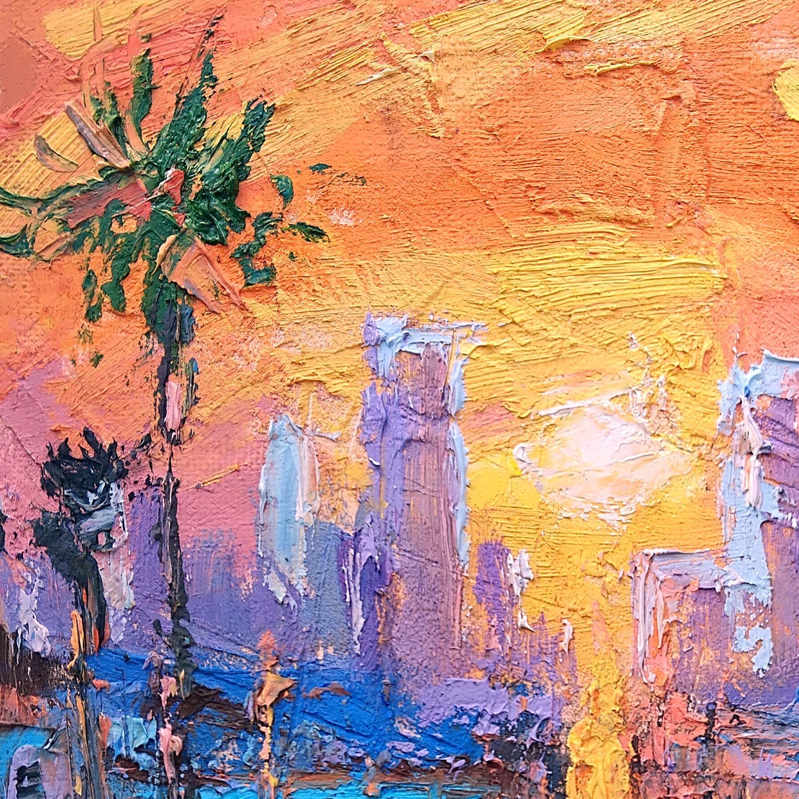 Los Angeles City Sunset Oil Painting 100% Handmade Original Cityscape ...